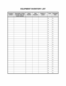 Printable Equipment Inventory List Template