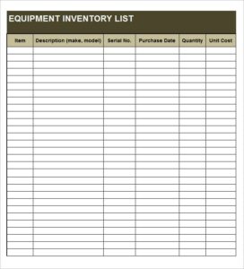 Printable Equipment Inventory List Template