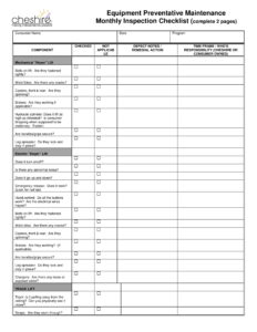 Equipment Preventive Maintenance Checklist Template