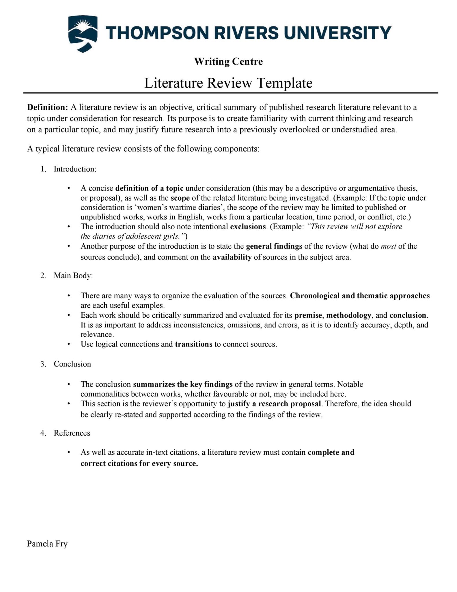 APA Literature Review Format Template