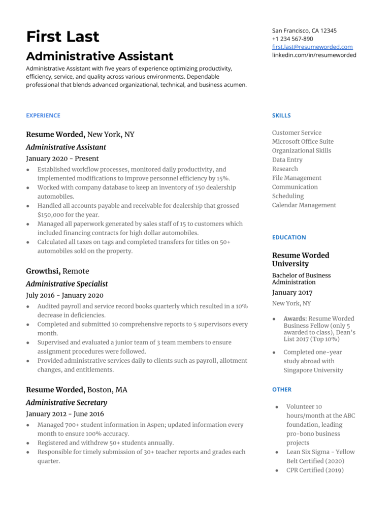 Administrative Assistant Resume Template