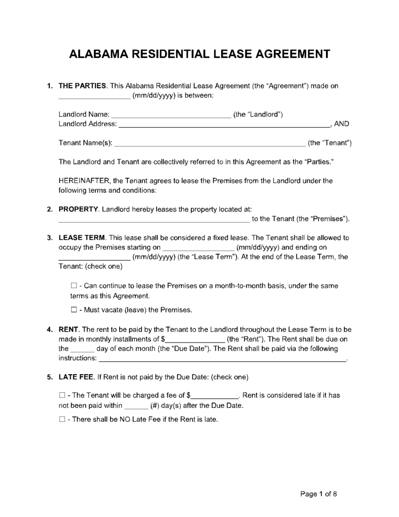 Apartment Lease Agreement Template (Word)