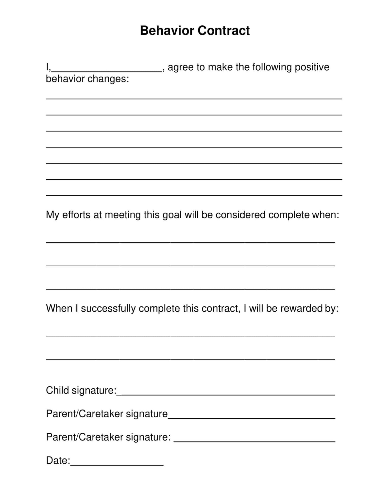 Behavior Contract Template for Adults