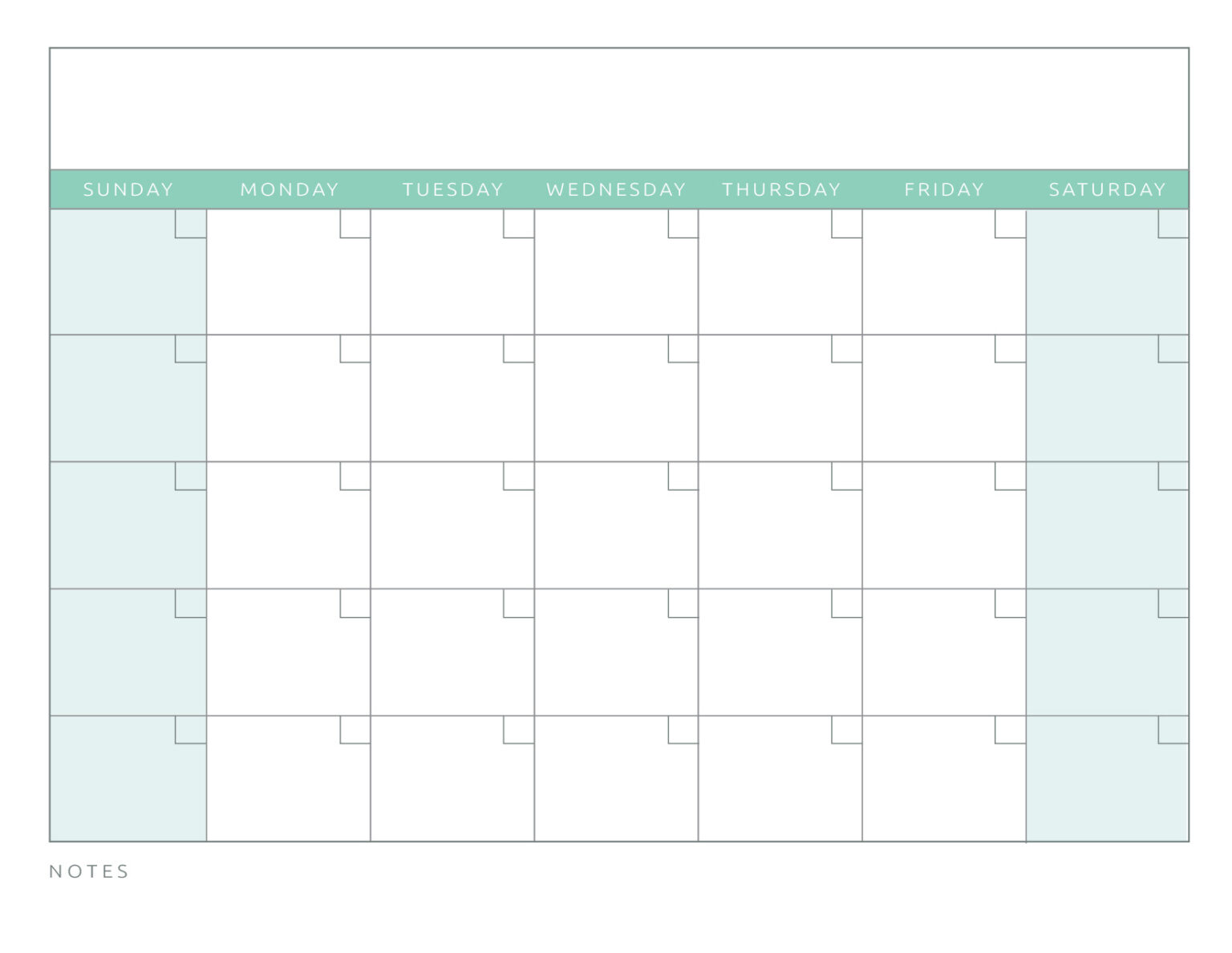 Printable Blank Monthly Calendar Template
