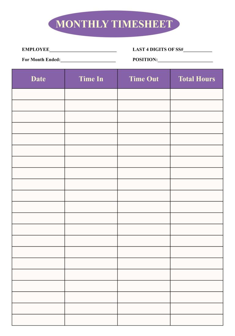 Free Printable Blank Timesheet Template