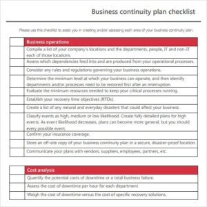 Business Continuity Plan Checklist Template
