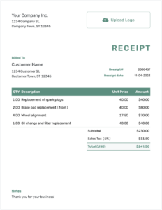 Printable Business Receipt Template