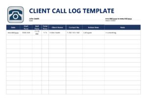 Printable Call Log Template