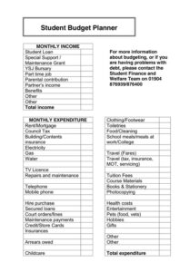 Printable College Budget Template