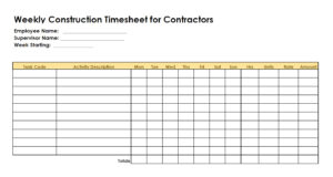 Free Printable Contractor Timesheet Template