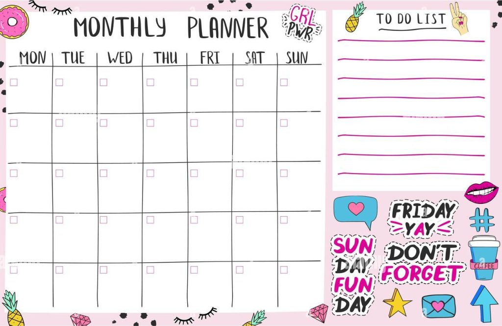 Printable Cute Monthly Planner Template