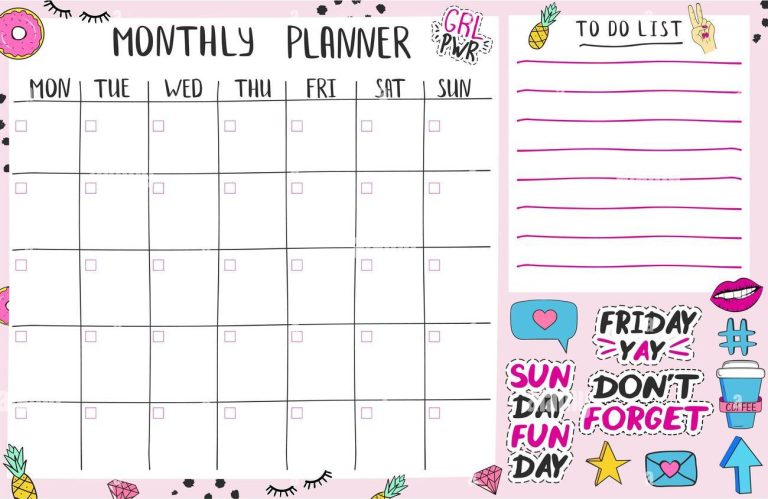 Printable Cute Monthly Planner Template