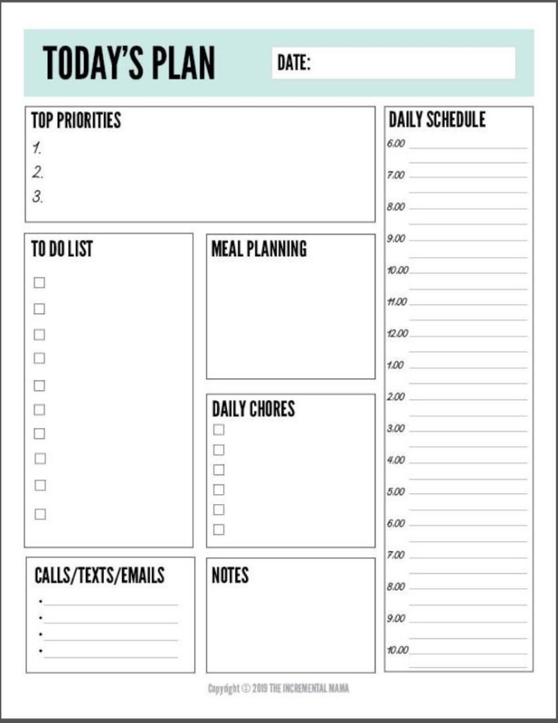 Printable Day-to-day Planner Template