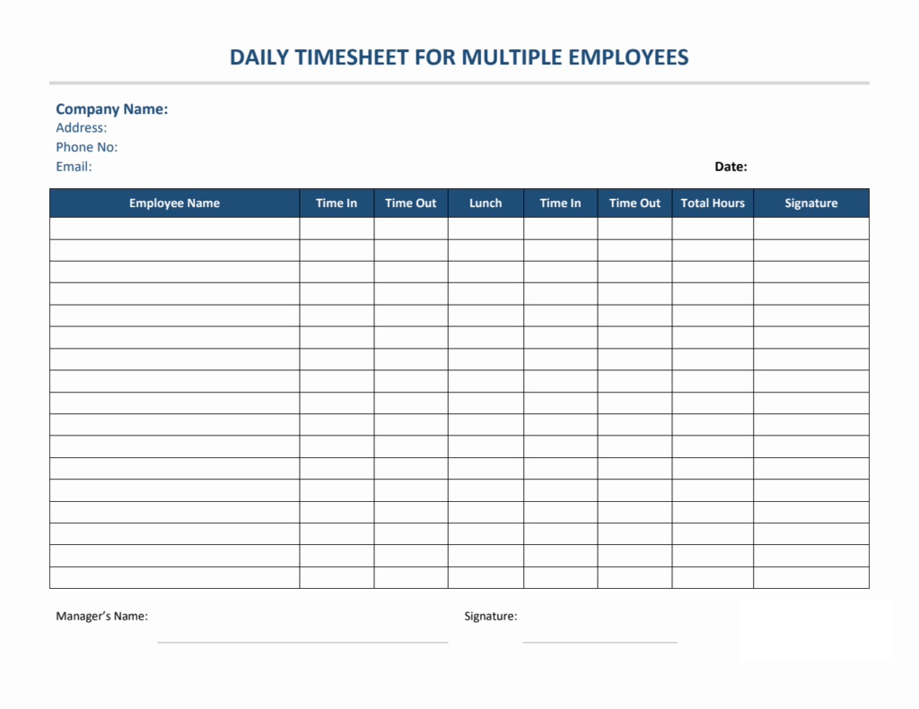 Employee Daily Time Card Template