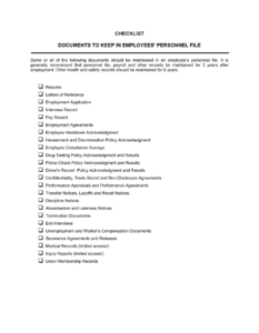 Printable Employee Files Checklist Template