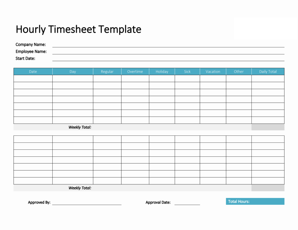 Employee Hourly Timesheet Template