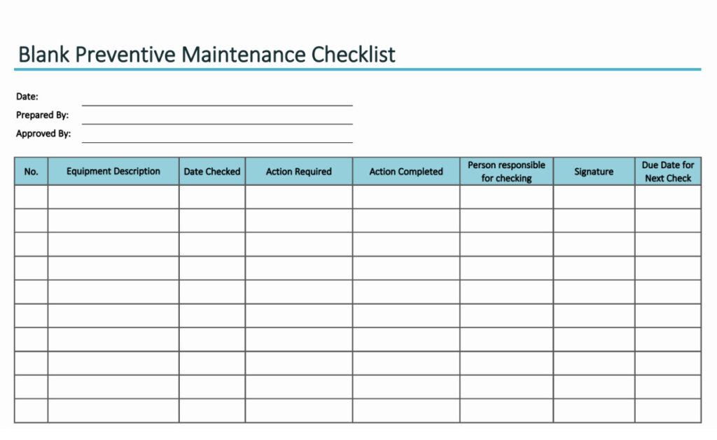Equipment Preventive Maintenance Checklist Template