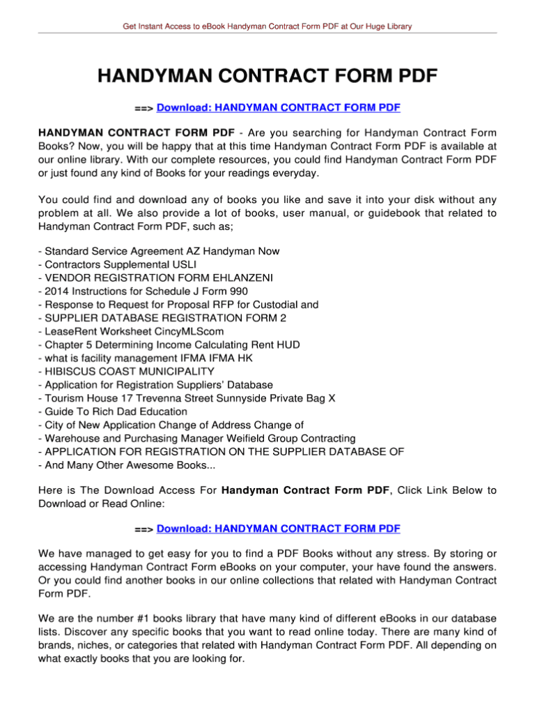 Printable Handyman Agreement Template