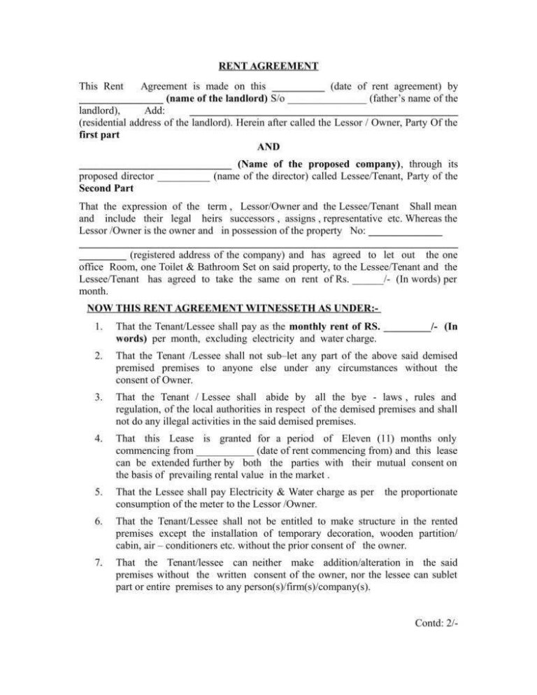 House Rent Agreement Template