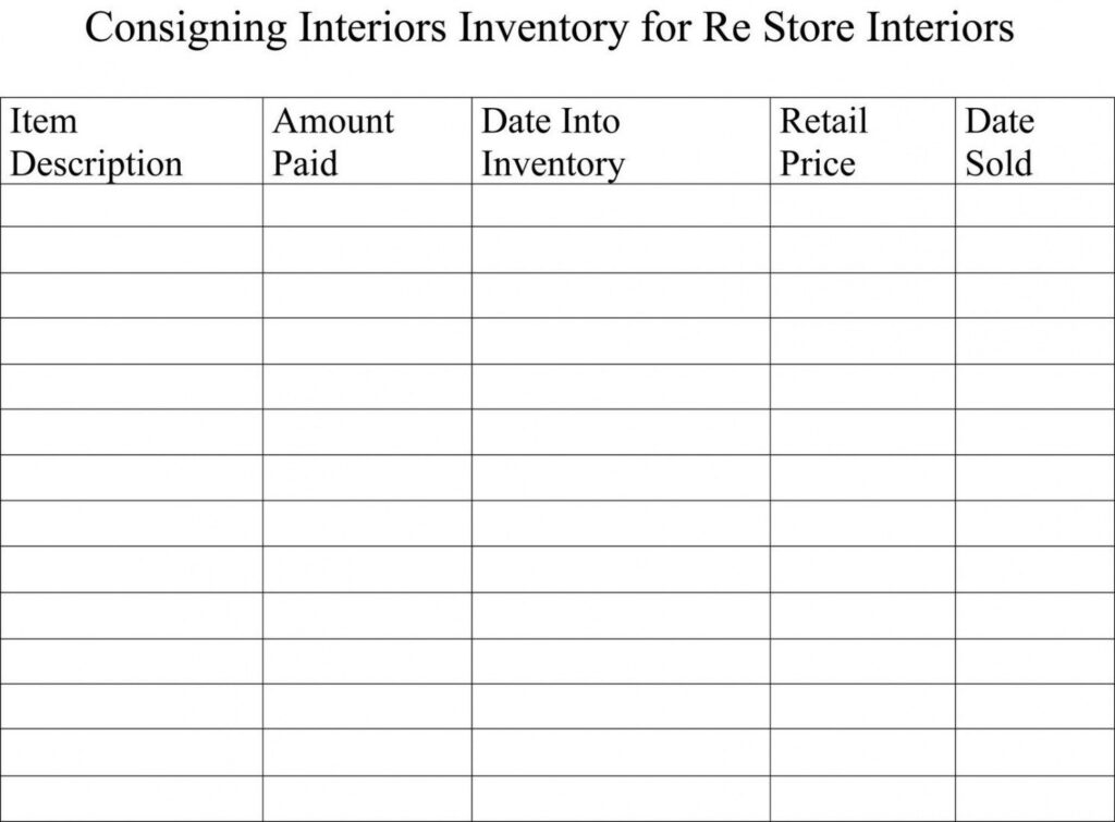 Printable Party Attire Inventory Template