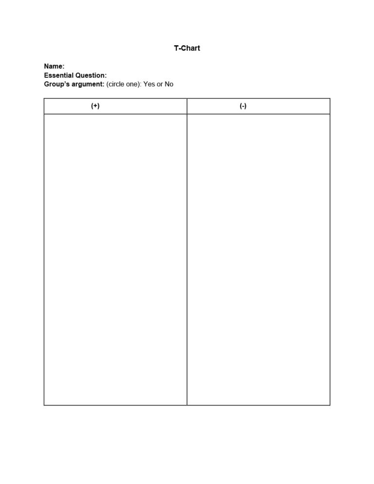 Printable T-chart Template