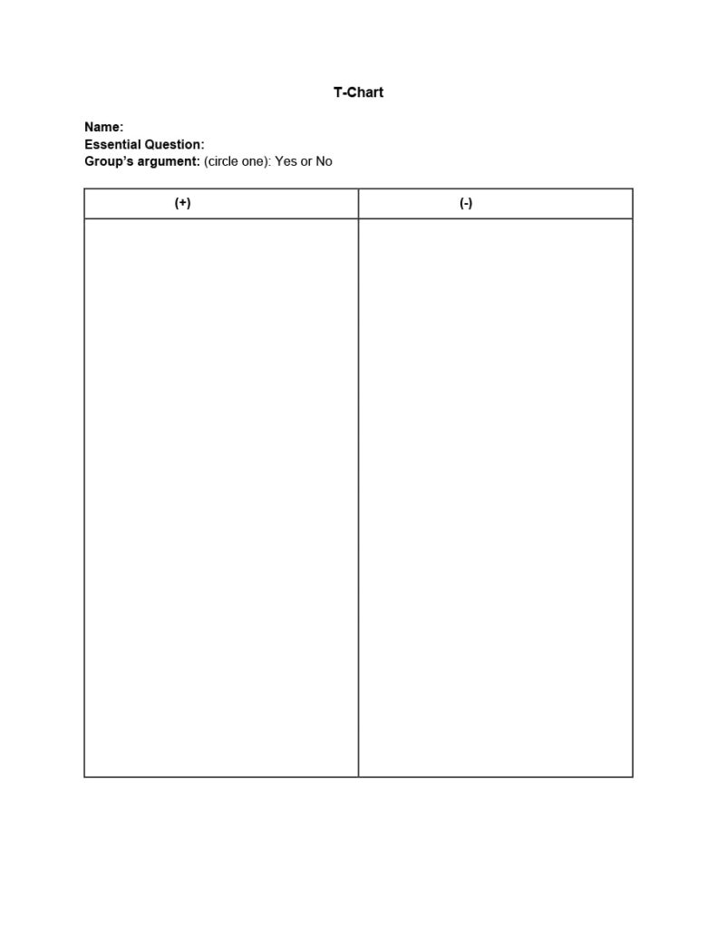 Printable T-chart Template