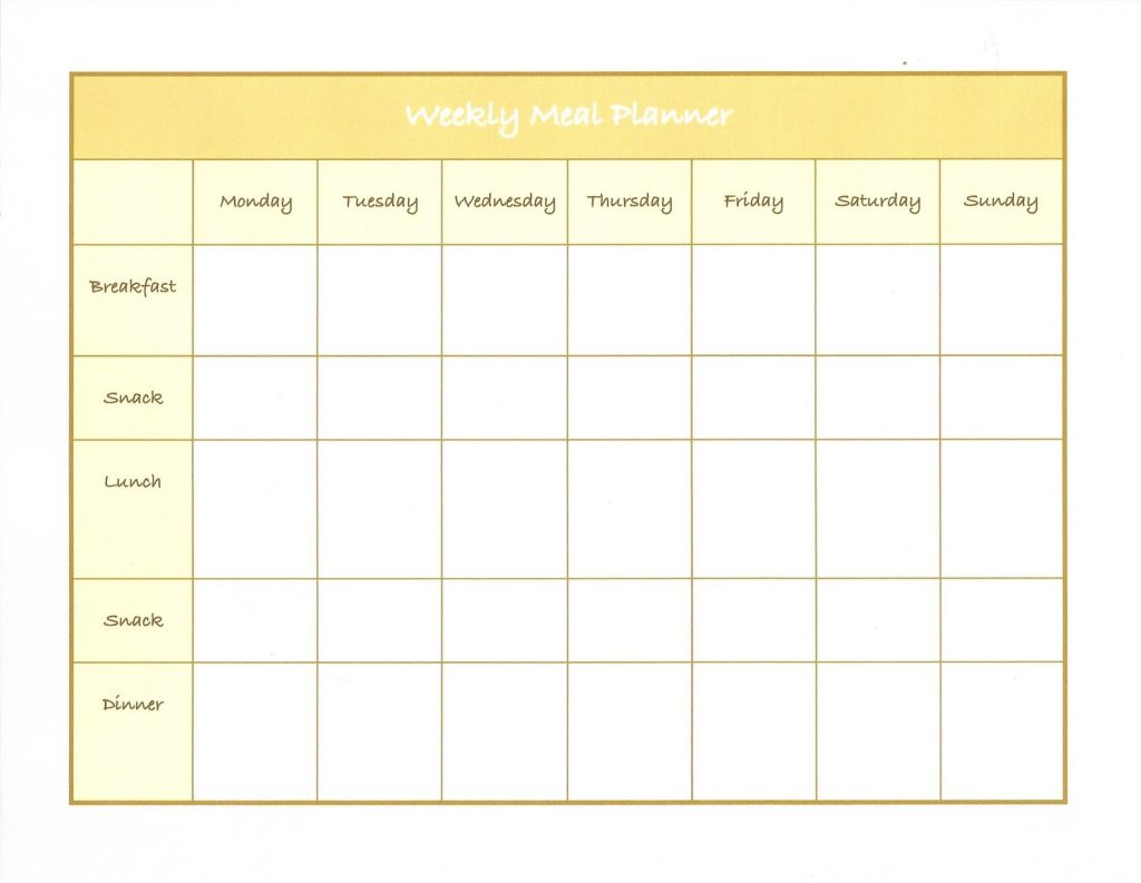 Printable Weekly Food Chart Template