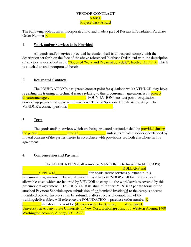 Vendor Agreement Template Vendor Agreement Template
