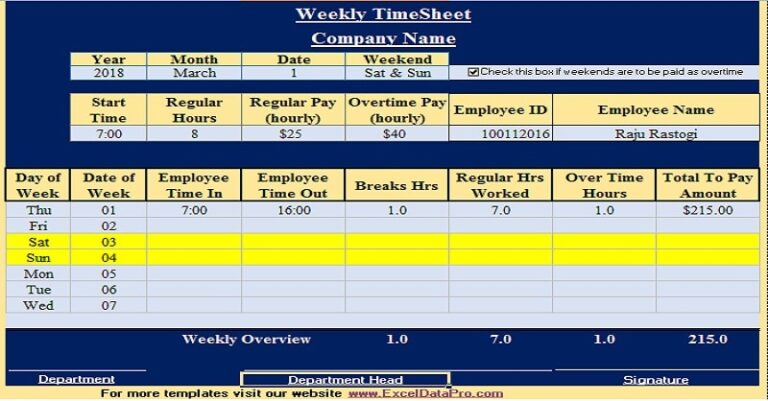 Exempt Employee Timesheet Template