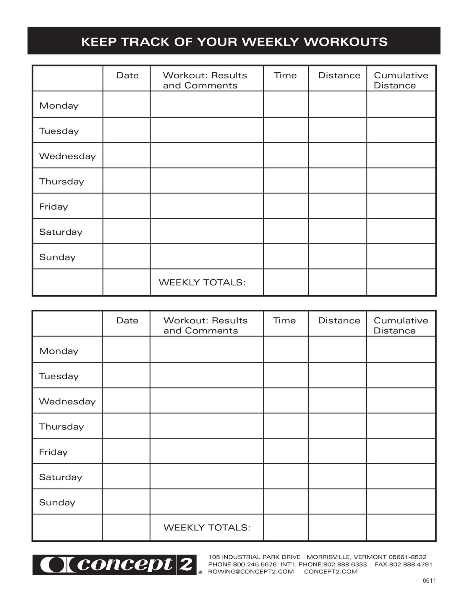 Printable Exercise Planning Template