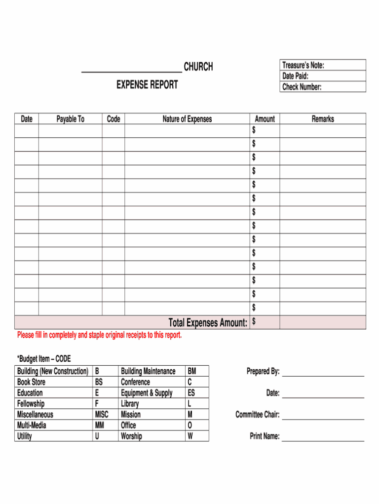 Free Printable Expense Report Form