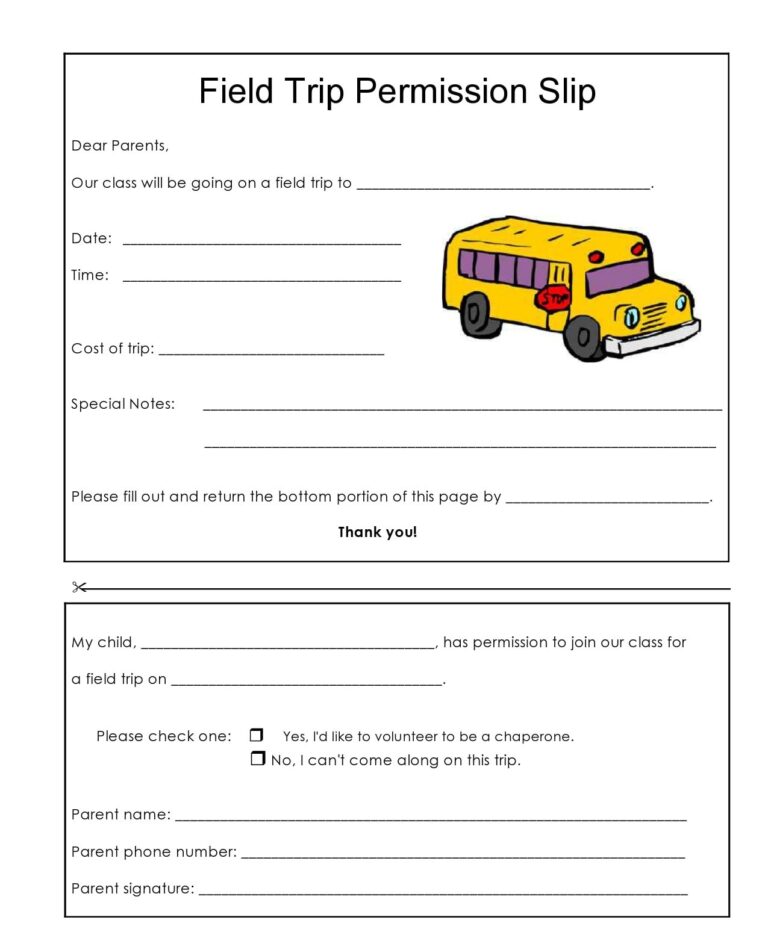 Printable Field Trip Permission Slip Template