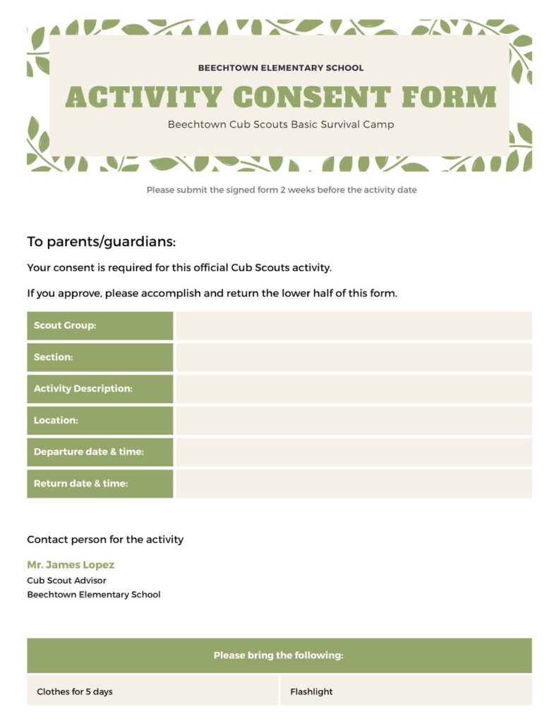 Printable Field Trip Permission Slip Template