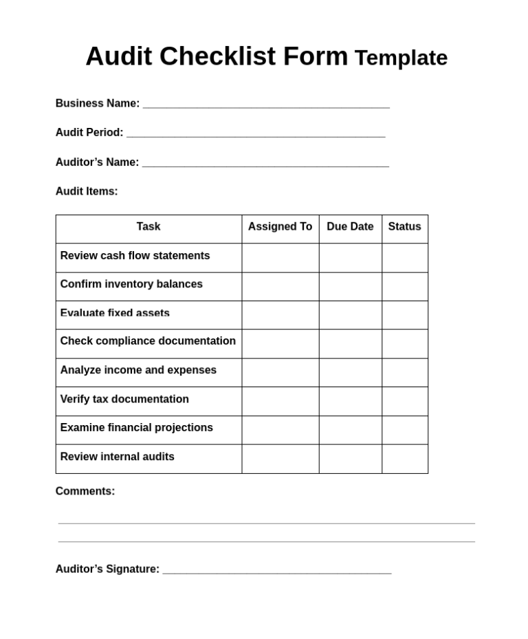 Financial Audit Checklist Template