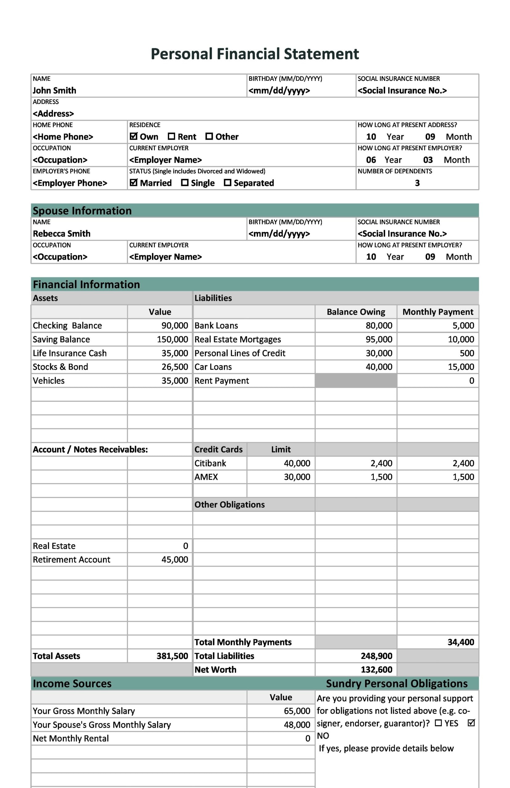 Financial Statement Template