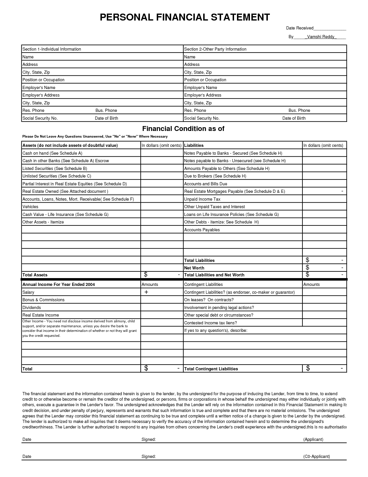 Financial Statement Template