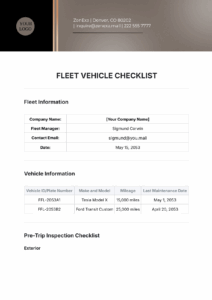 Printable Fleet Vehicle Checklist Template