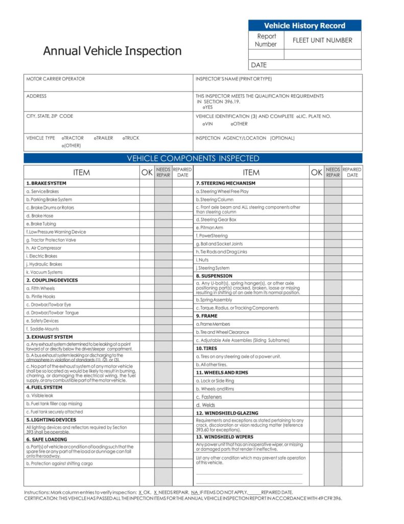 Printable Fleet Vehicle Checklist Template