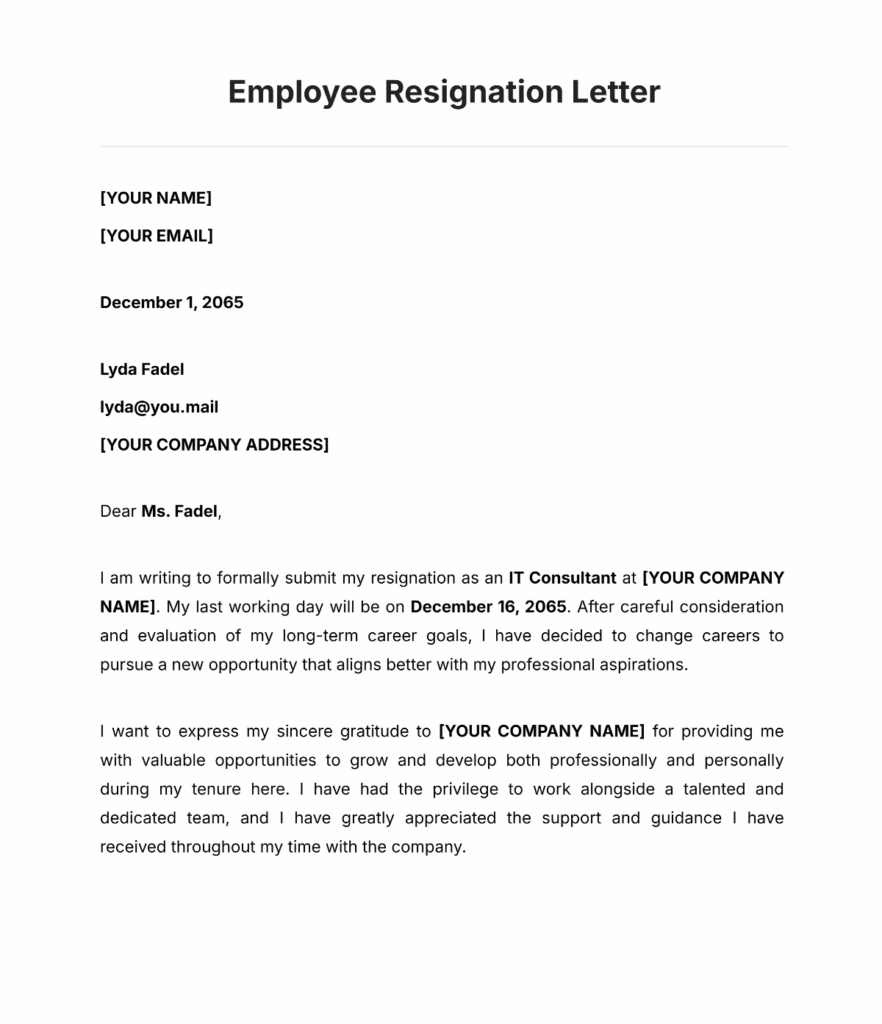 Formal Resignation Letter Template (Word)