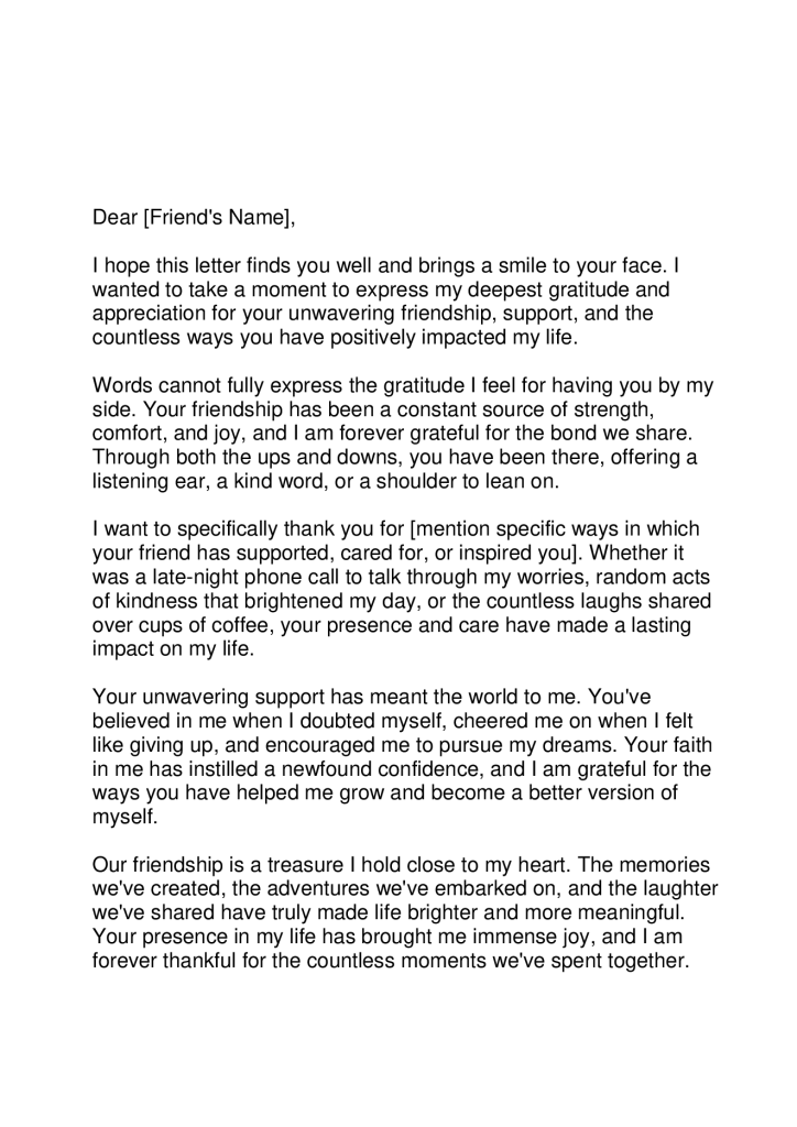 Friendship Thank You Letter Template (Word)