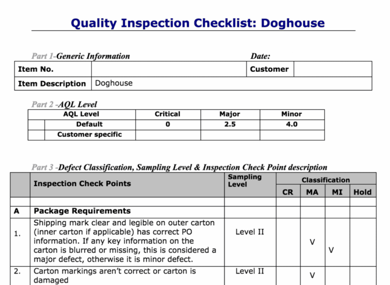 Furniture Quality Control Checklist Template
