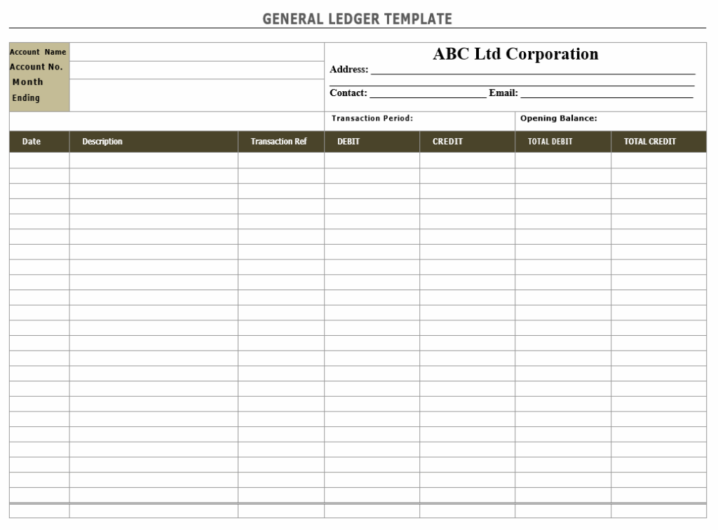 General Ledger Template (Excel)