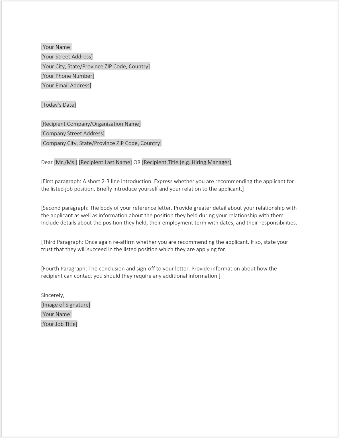General Reference Letter Template (Word)
