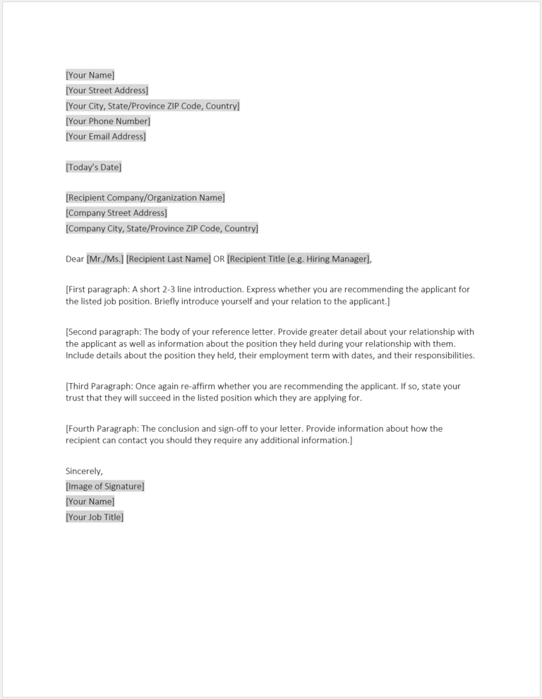 General Reference Letter Template (Word)