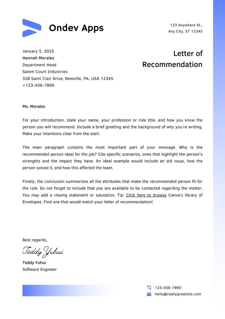 Generic Letter of Recommendation Template (Word)