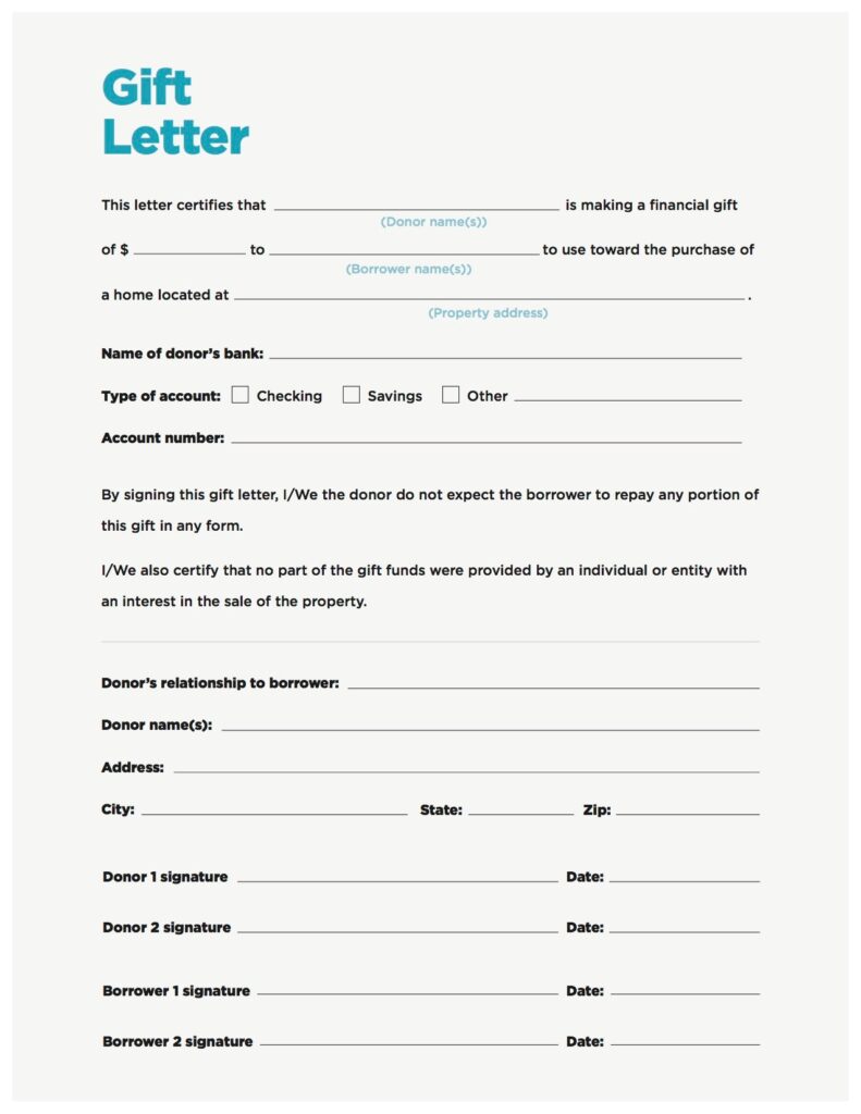 Gift Letter Template for Money (Word)