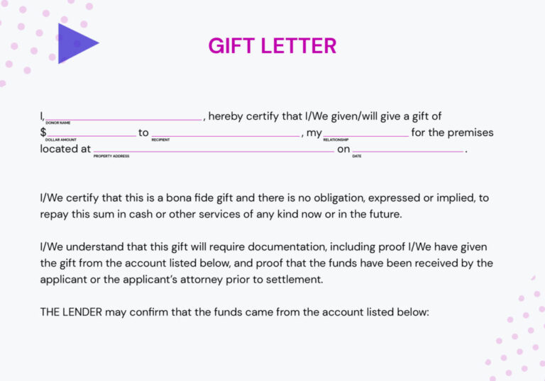 Gift Letter Template for Money (Word)