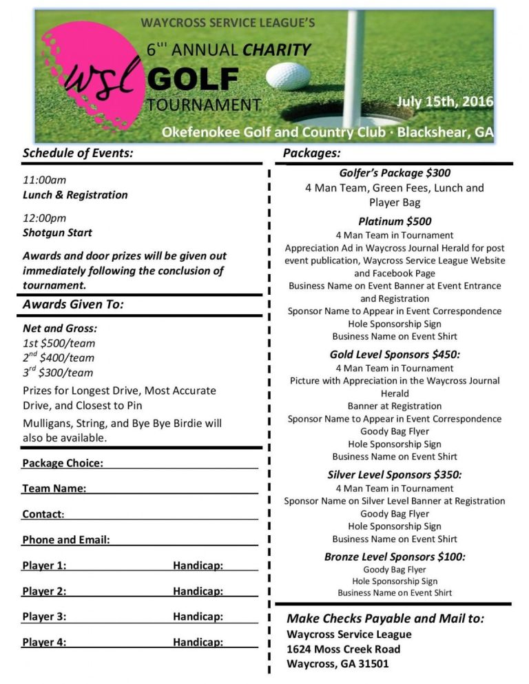 Printable Golf Tournament Planning Template
