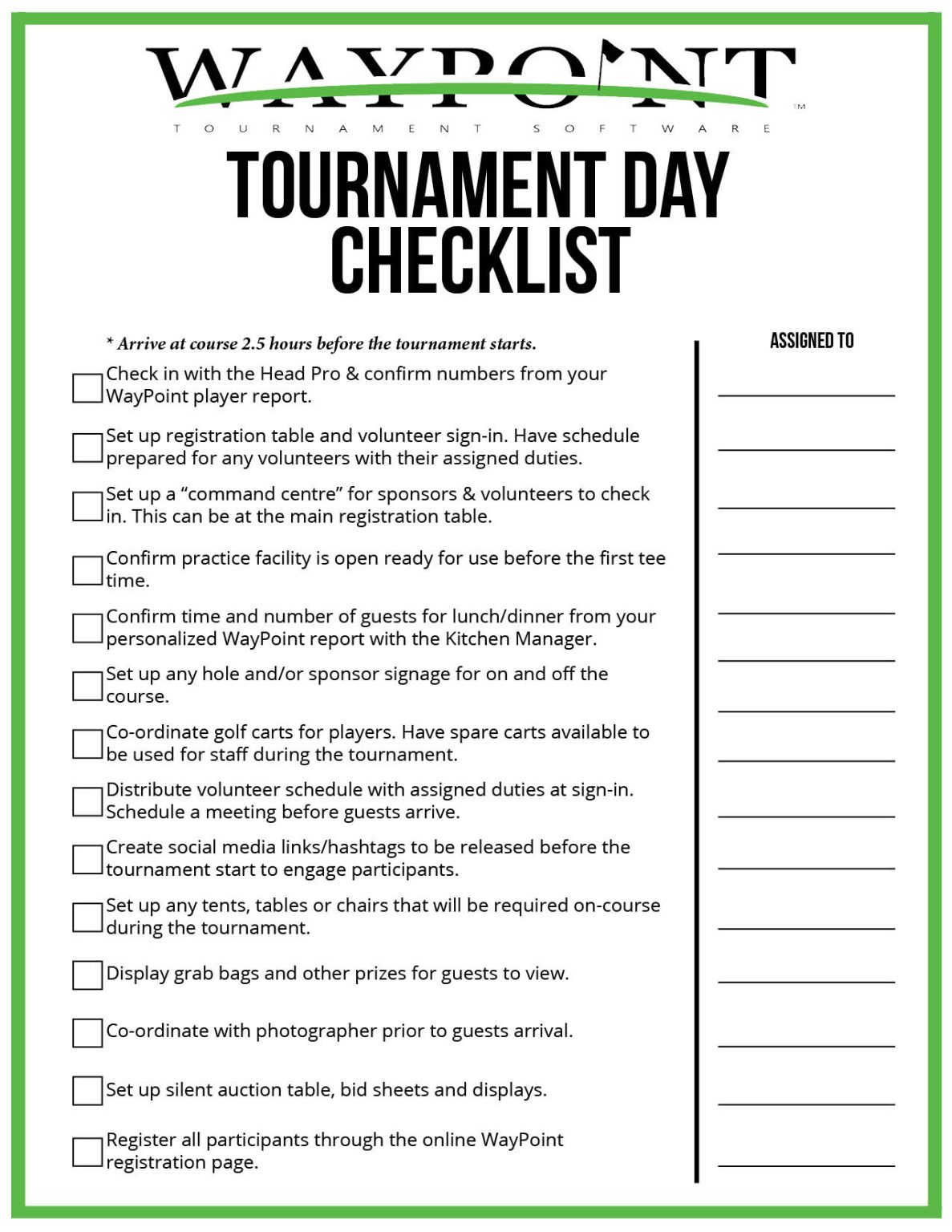 Printable Golf Tournament Planning Template