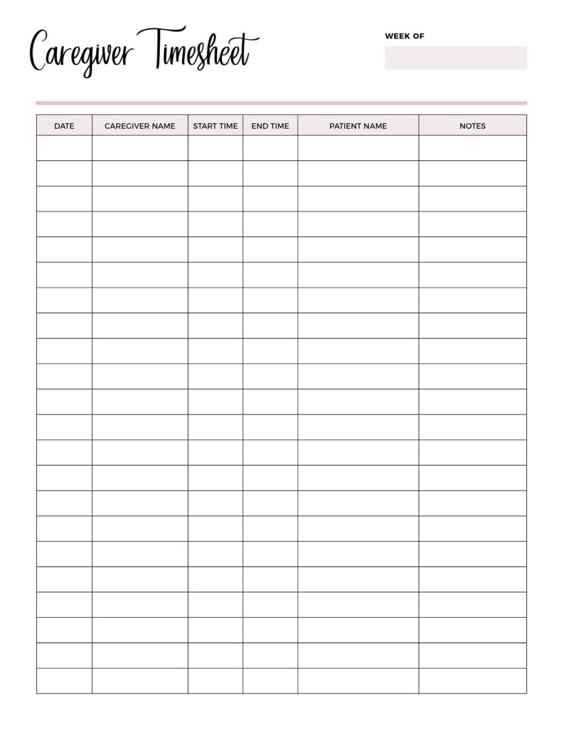 Printable Home Care Timesheet Template